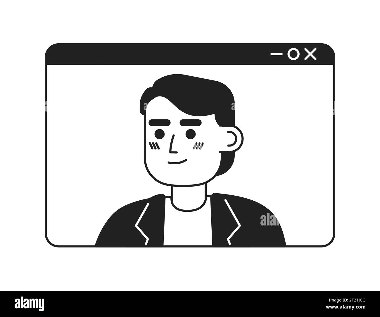 Video Call Caucasian Young Adult Man Black And White 2d Cartoon Character Stock Vector Image