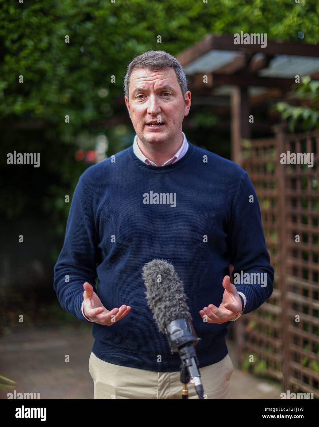 Sinn Fein spokes person John Finucane MP giving reaction to DUP leader ...