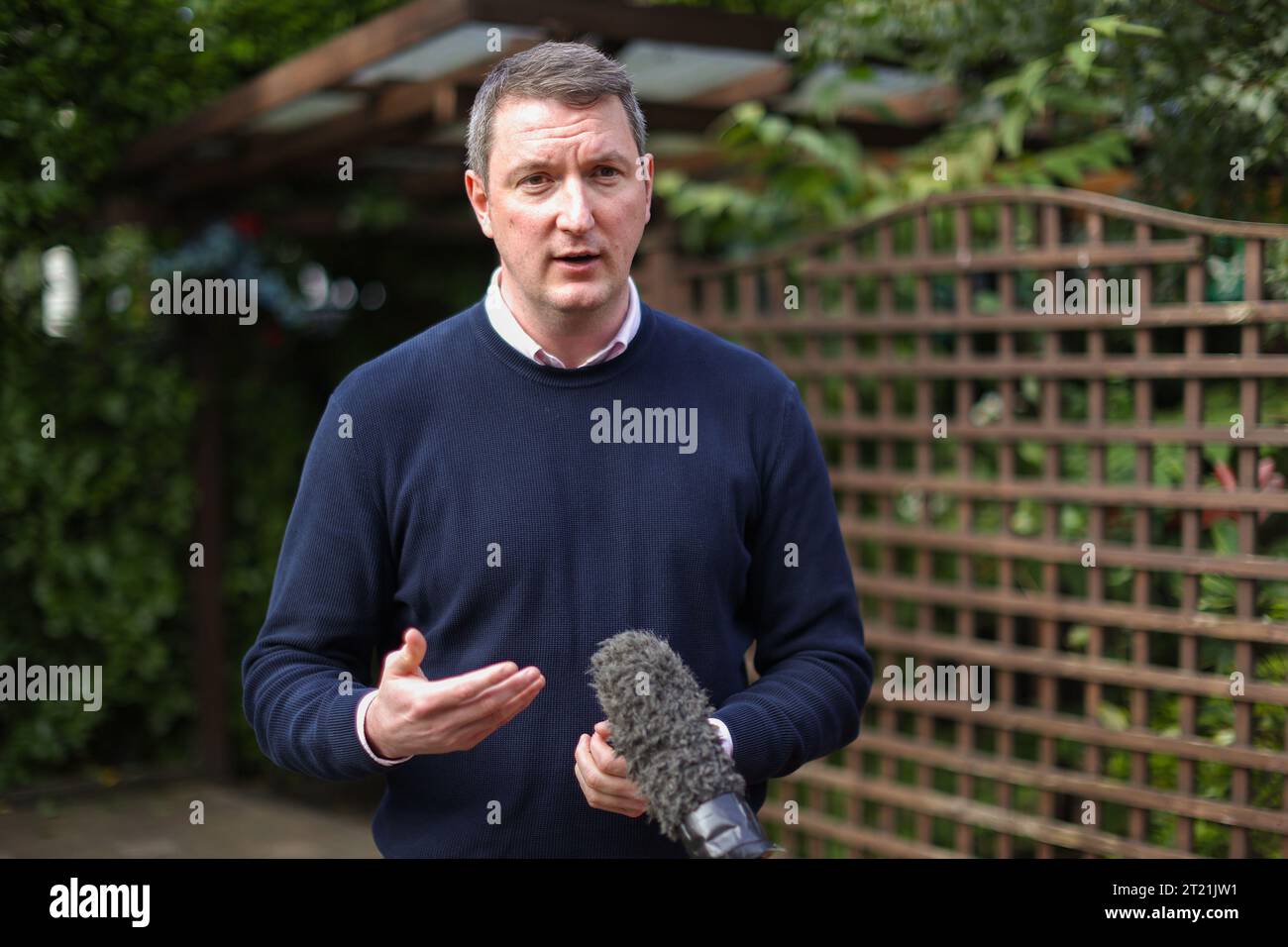 Sinn Fein spokes person John Finucane MP giving reaction to DUP leader ...