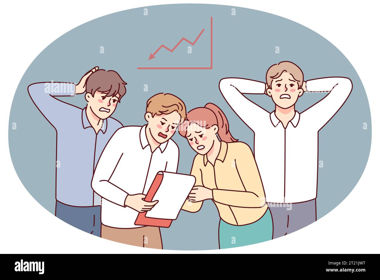 Stressed businesspeople frustrated with bad financial statistics ...