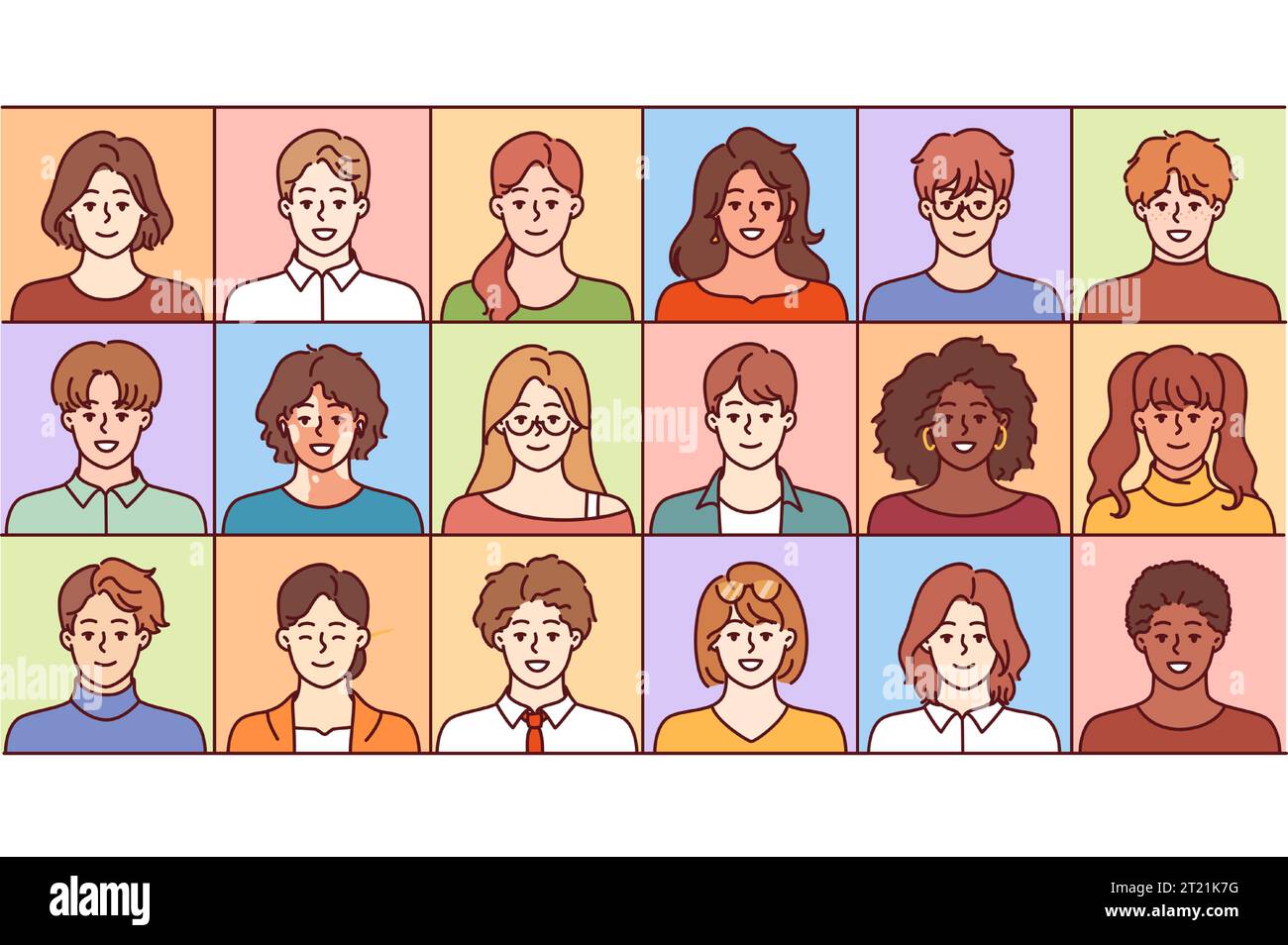 Set of portraits of diverse people teenagers and students, different ...
