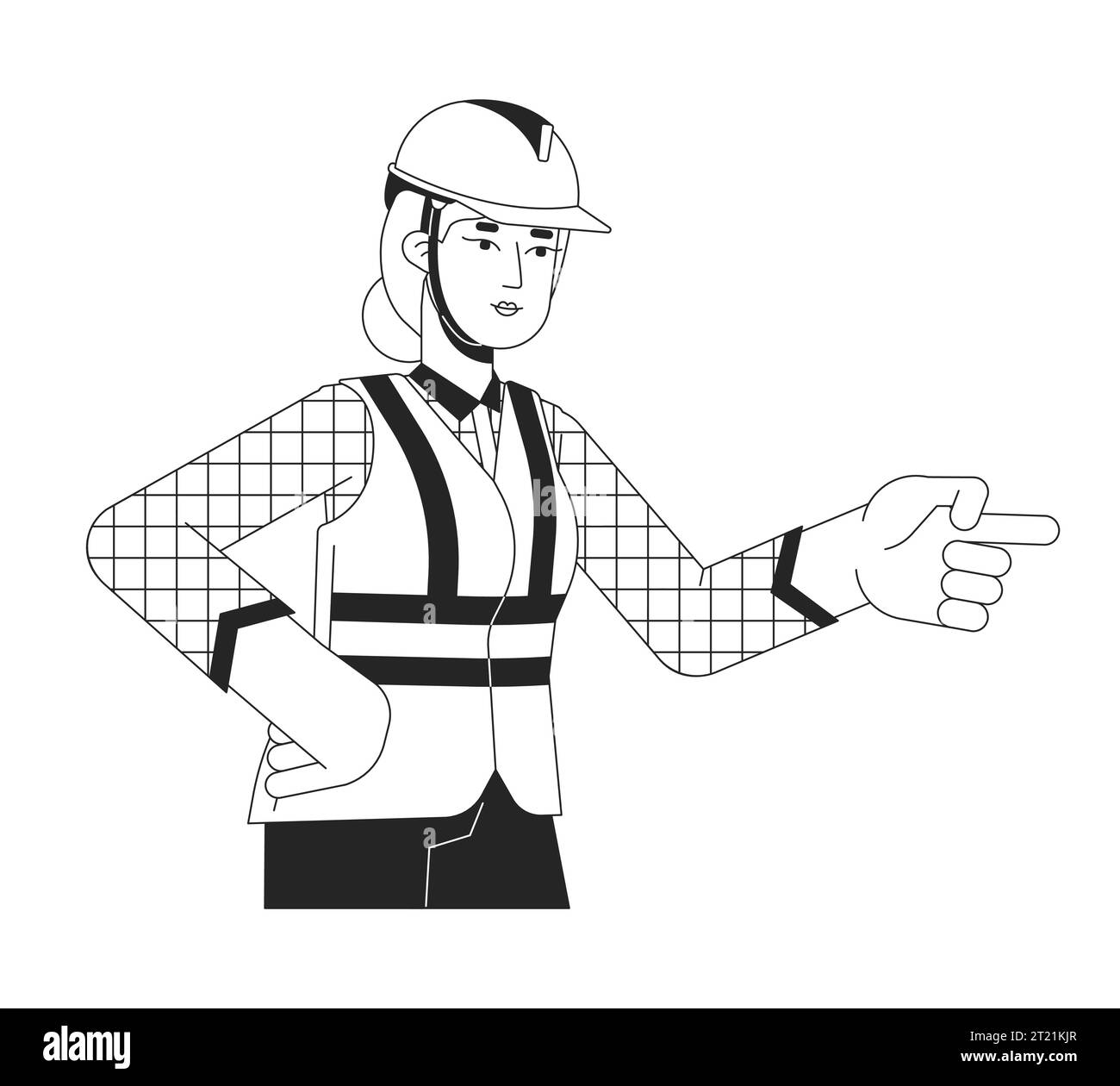 Maintenance supervisor female black and white 2D line cartoon character ...