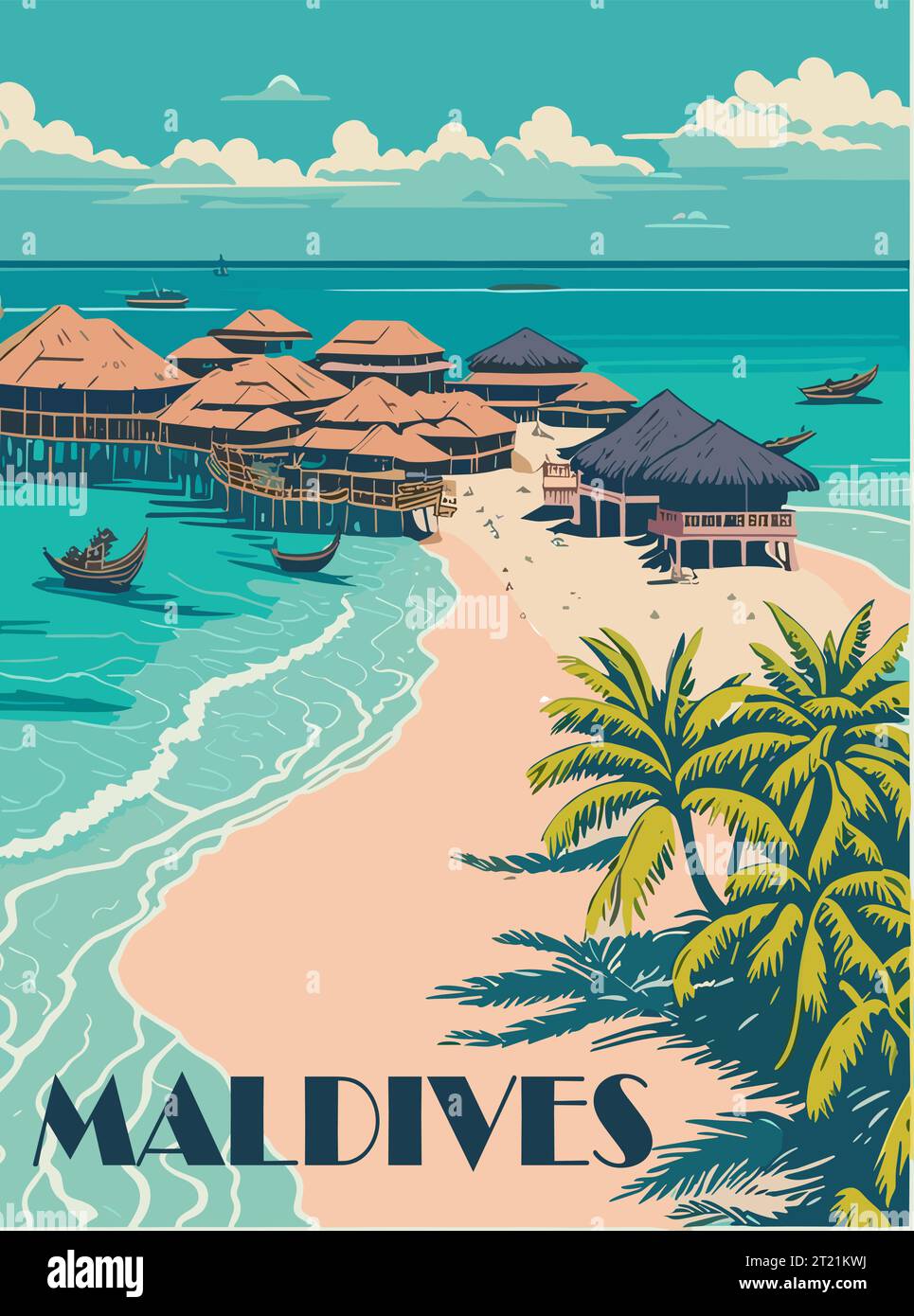 Maldives Travel Destination Poster in retro style Stock Vector Image ...