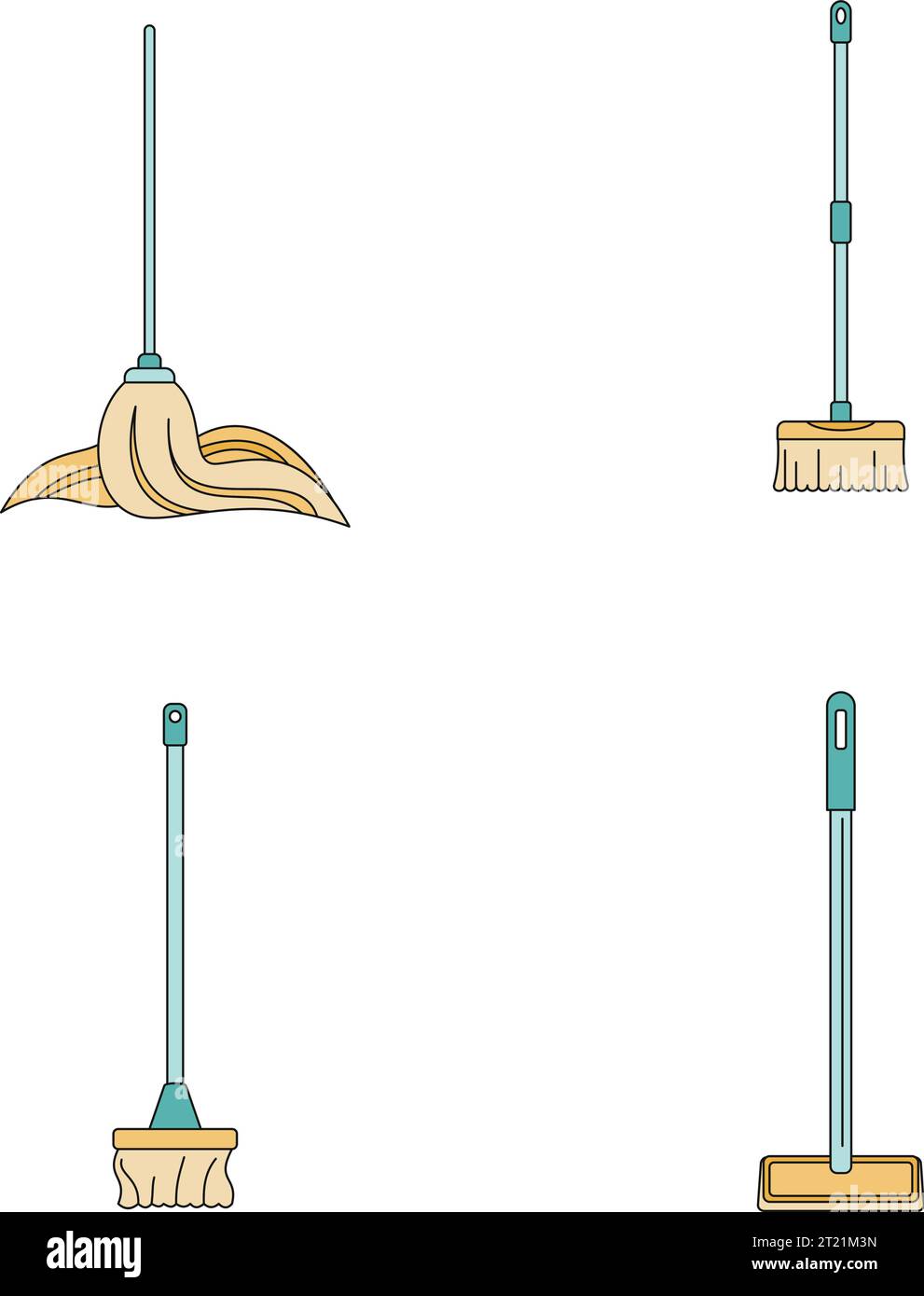 Mop cleaning swab icons set. Outline illustration of 4 mop cleaning ...