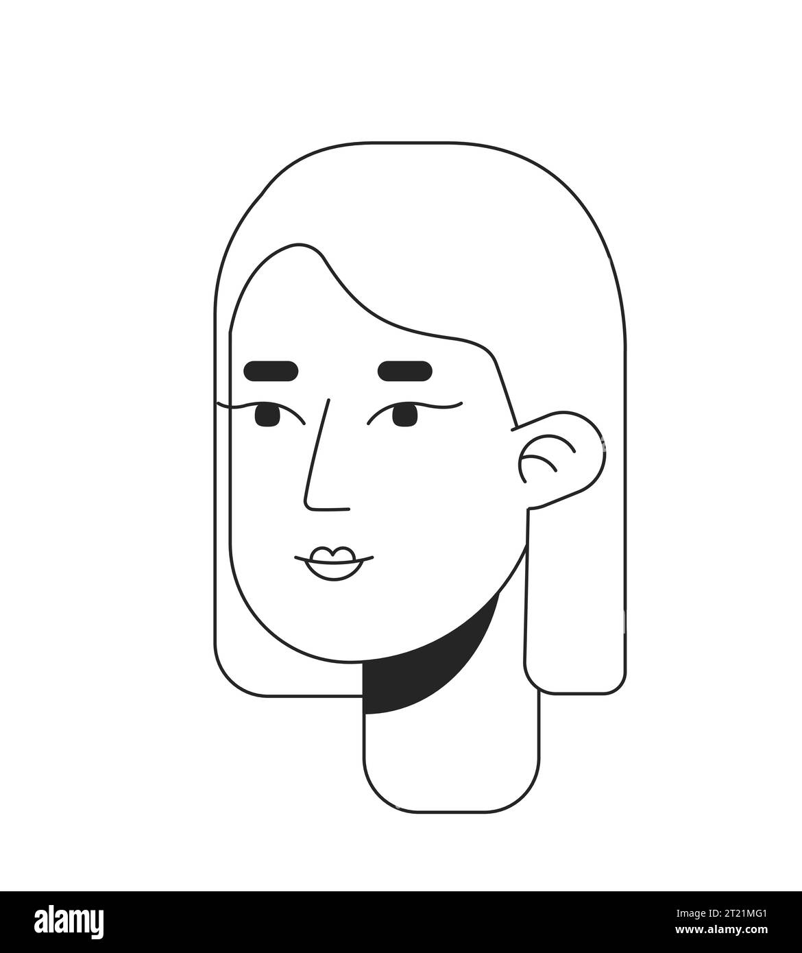 European woman with bob haircut black and white 2D line cartoon ...