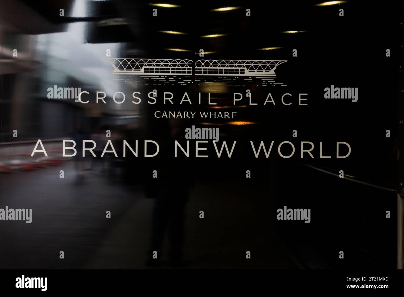 Sign at the entrance of the Crossrail Place at Adams Plaza Pedestrian ...