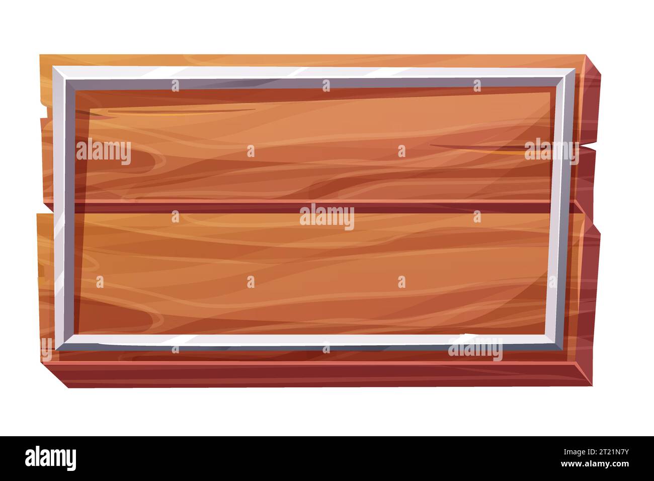 Wood panel with metal border, frame in cartoon style isolated on white ...