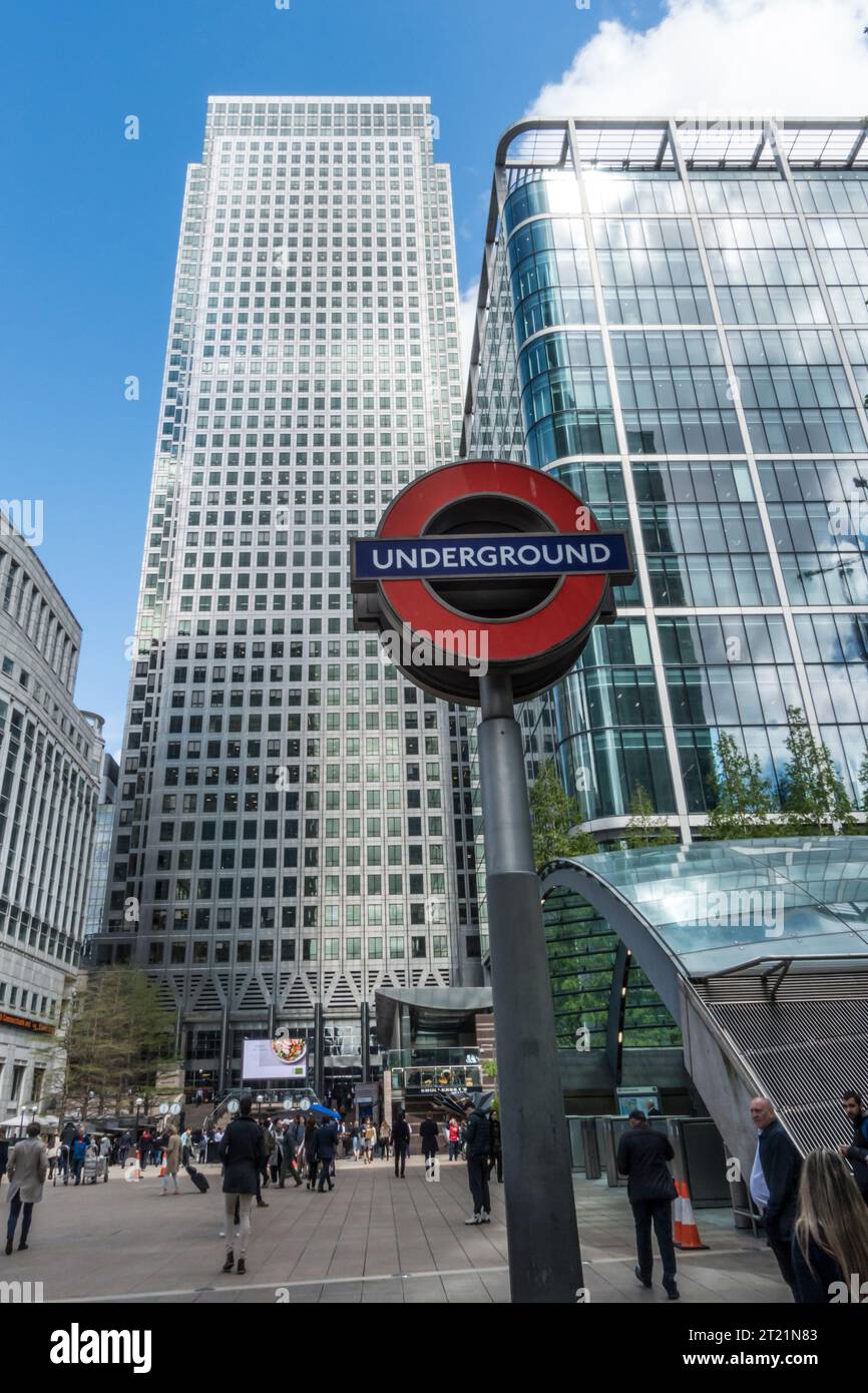 Underground sign with One Canada Square building in the background ...