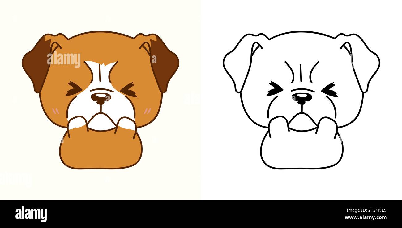Kawaii Boxer Dog Clipart Multicolored and Black and White. Cute Kawaii ...
