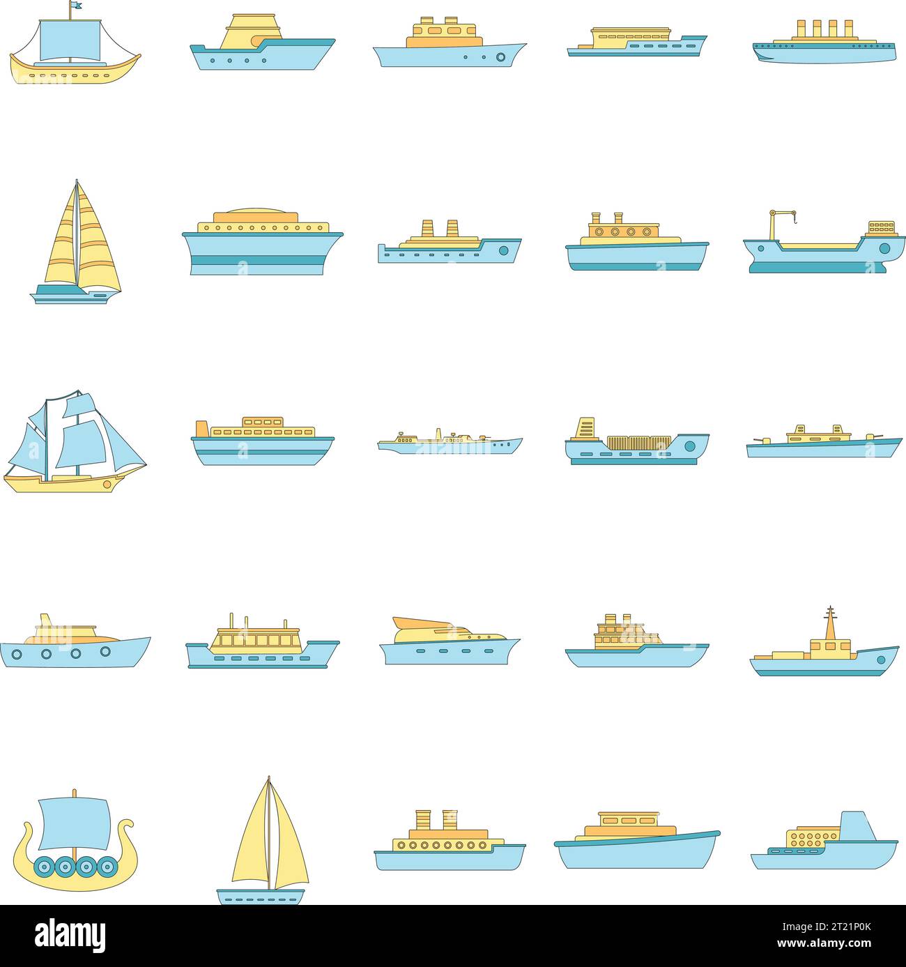 Marine vessels types icons set. Outline illustration of 25 marine ...