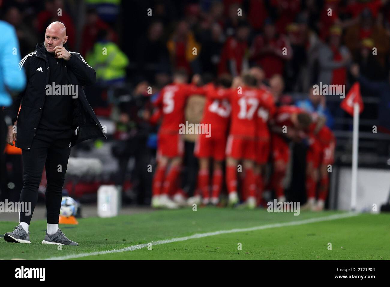 Cardiff, UK. 15th Oct, 2023. Rob Page, the head coach of Wales shows ...