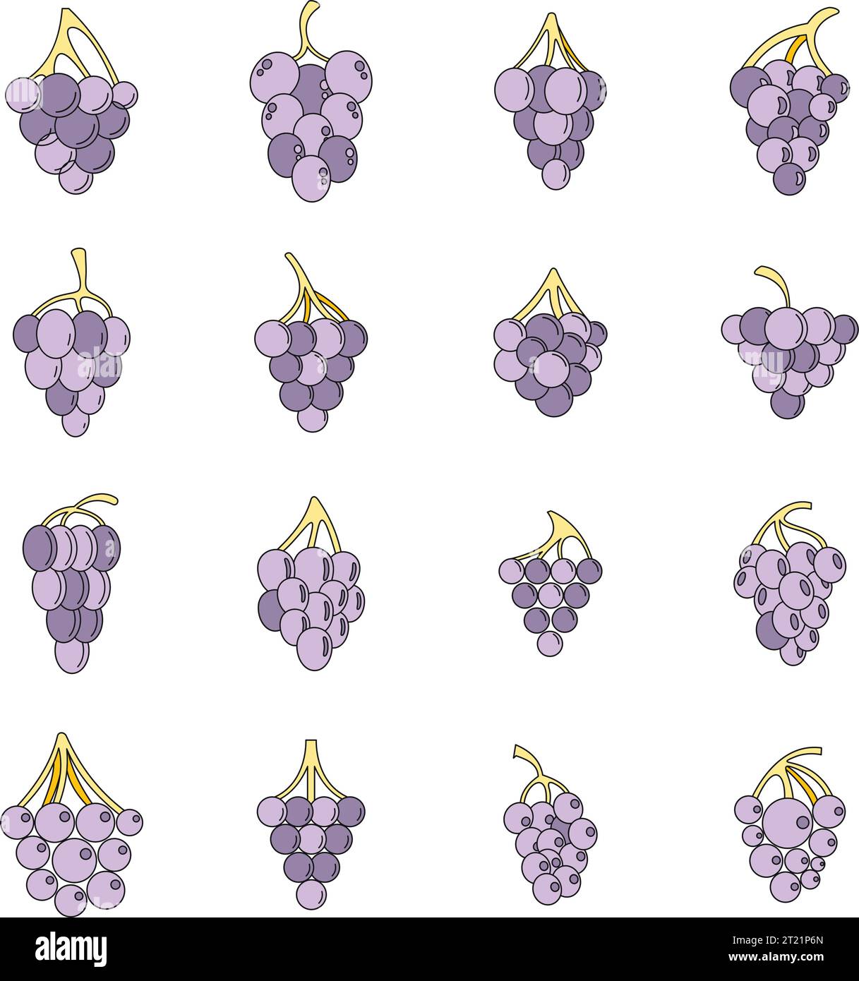 Grape wine bunch icons set. Outline illustration of 16 grape wine bunch vector icons thin line ...