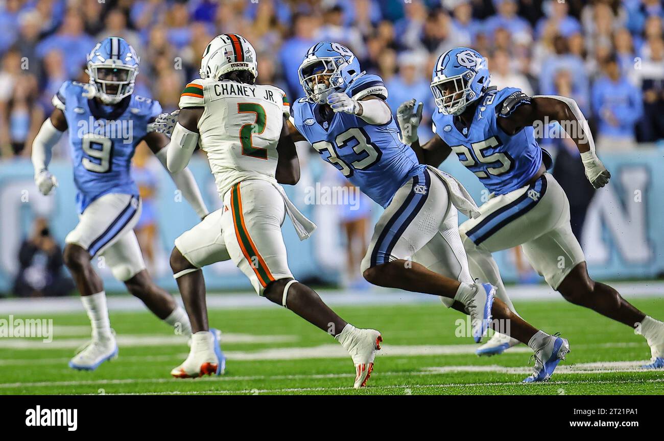 October 14, 2023: North Carolina senior Cedric Gray (33) attempts to ...