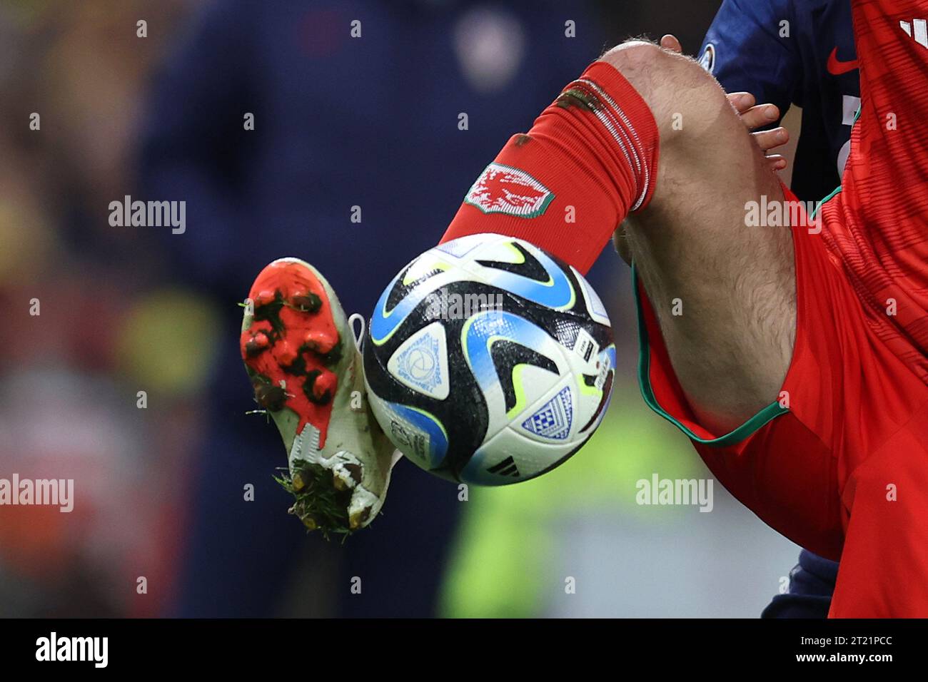Cardiff, UK. 15th Oct, 2023. A close up of leg and boots of Neco ...