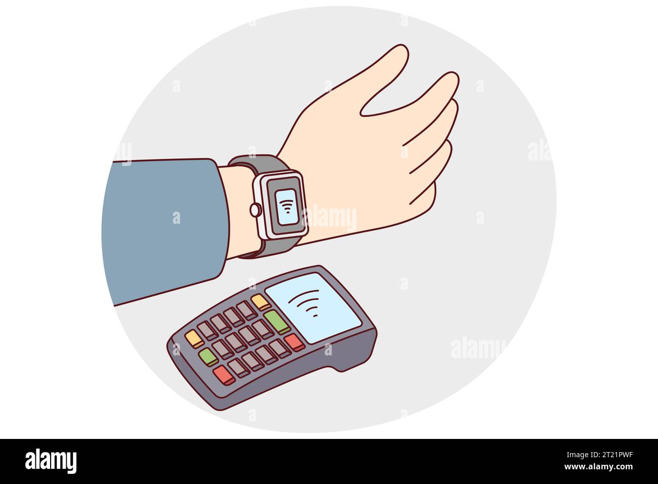 Person pay with smartwatch on bank terminal in shop. Modern man make ...