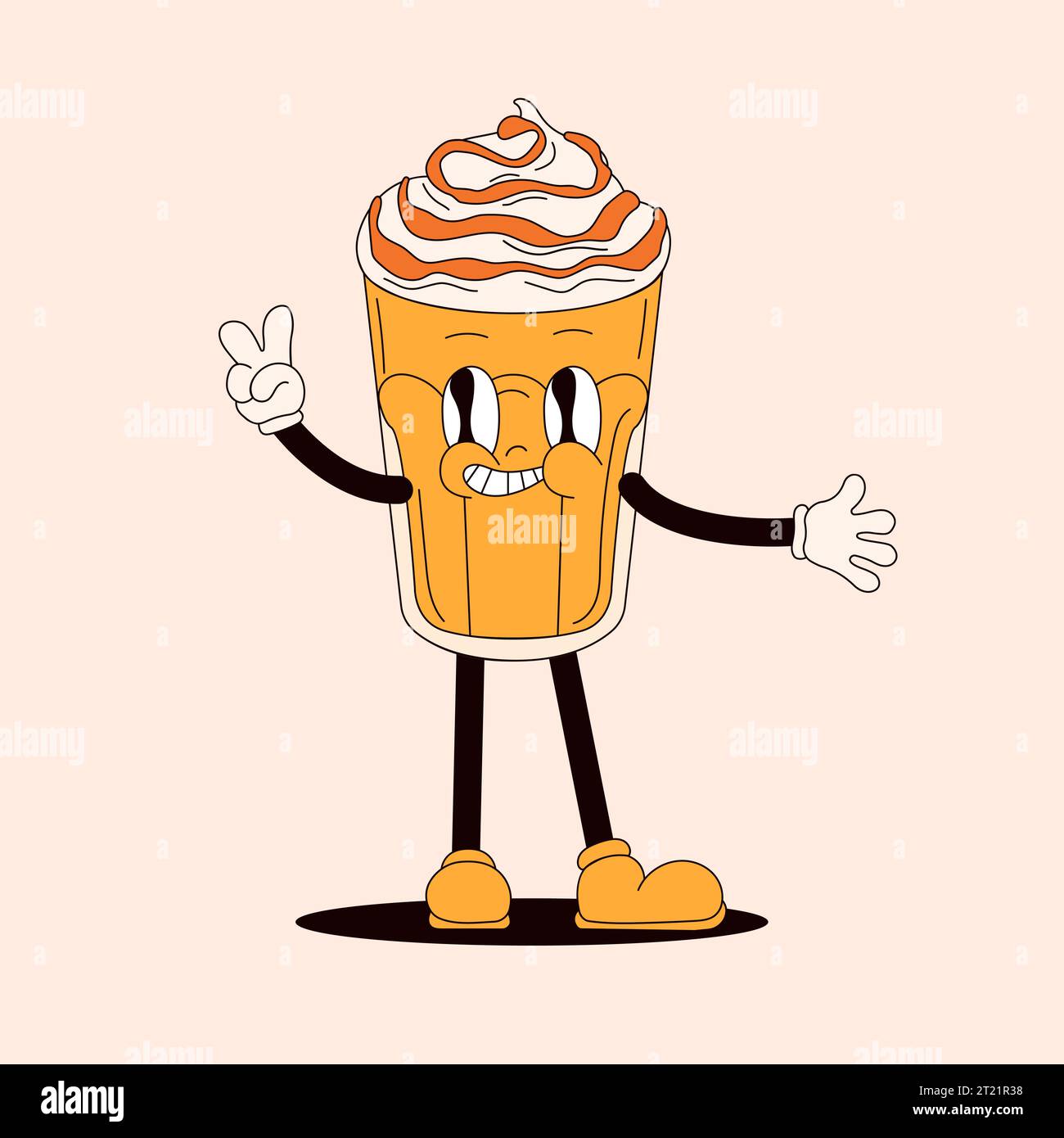 Coffee caramel frappuccino character in groovy style. Vintage funny ...