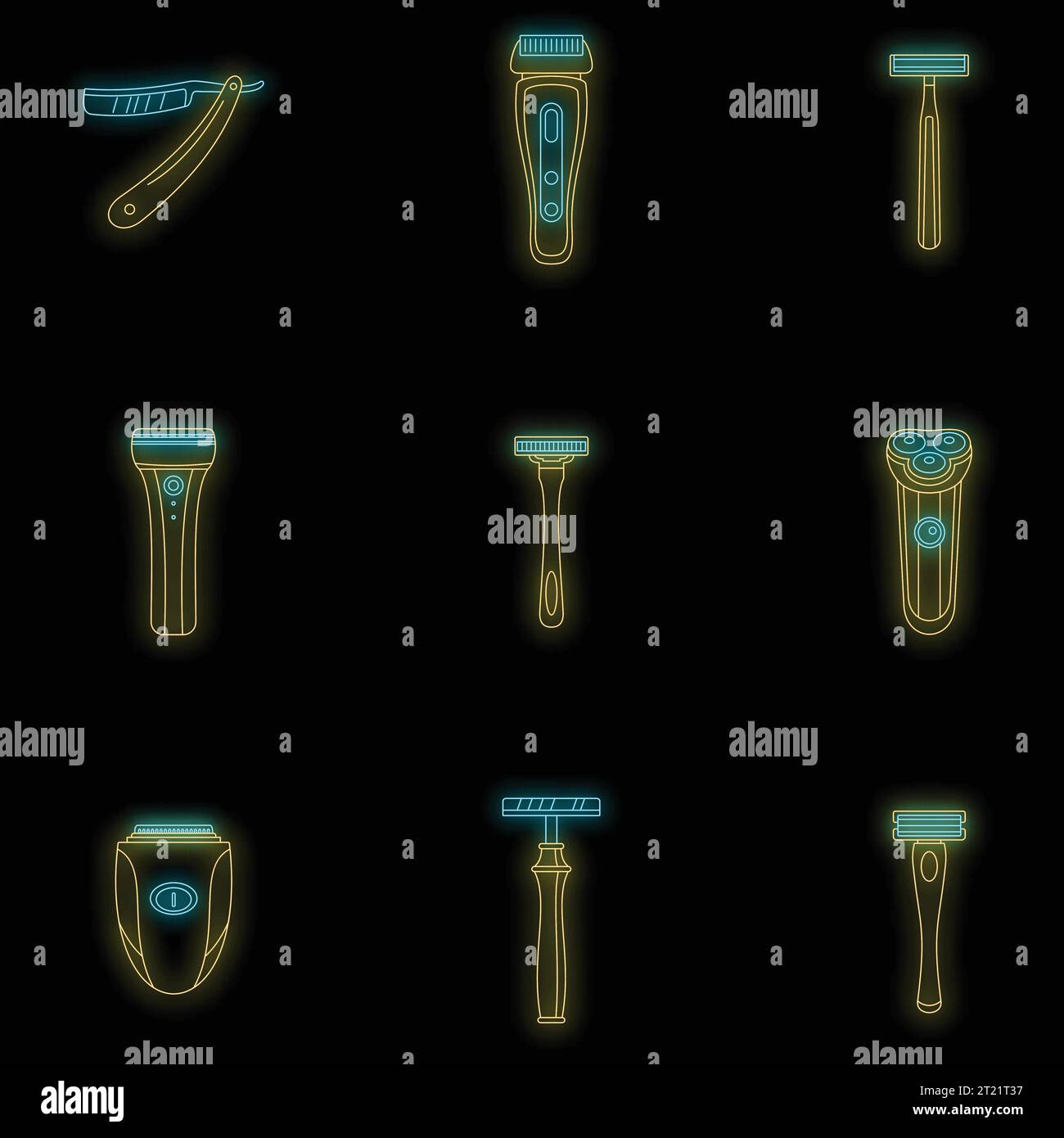 Shaver blade razor personal icons set. Outline illustration of 9 shaver ...