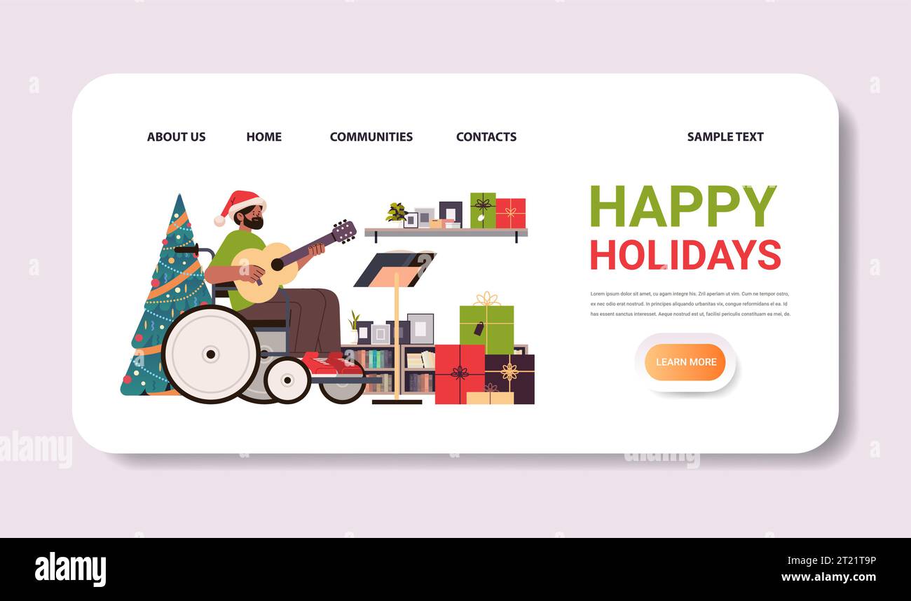 disabled man musician in wheelchair wearing christmas santa claus hat ...