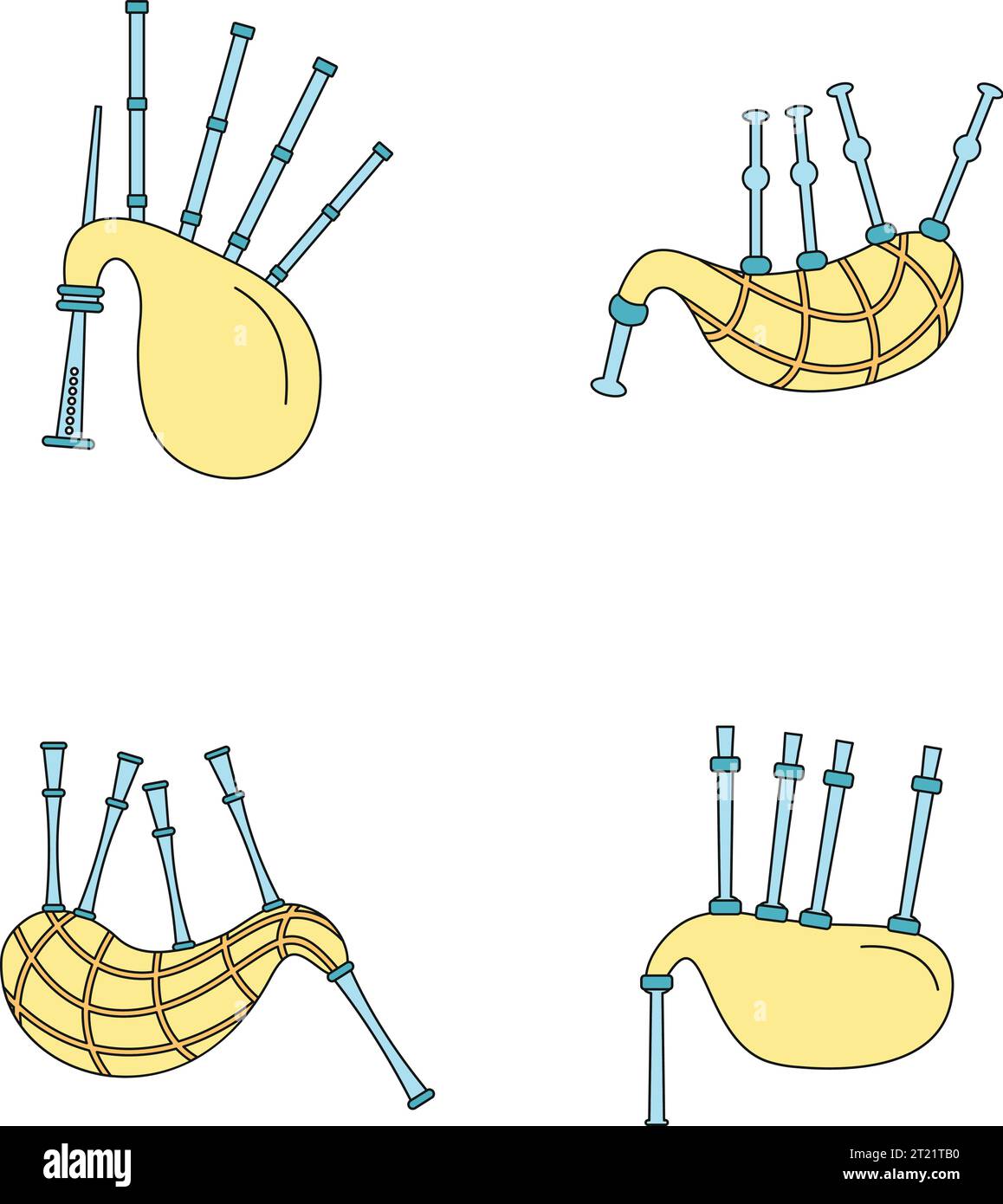 Bagpipes scotland scottish icons set. Outline illustration of 4 ...
