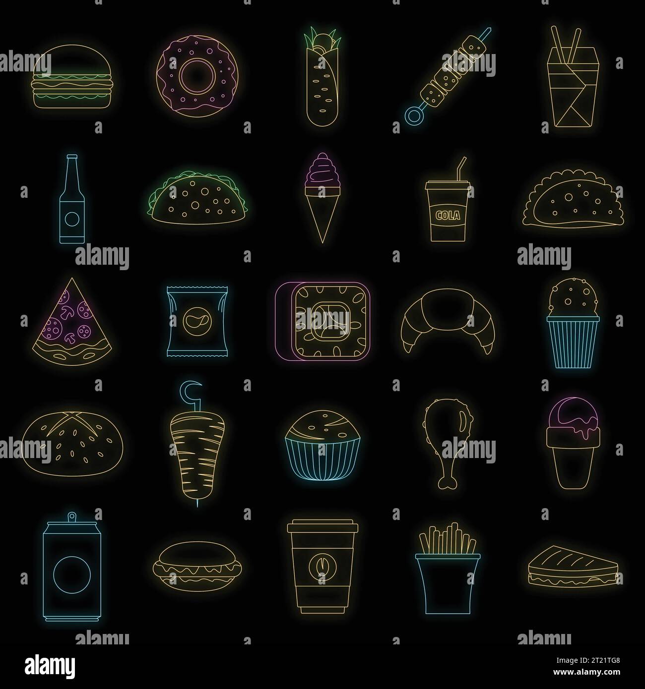 Fast food icons set. Outline illustration of 25 fast food vector icons ...
