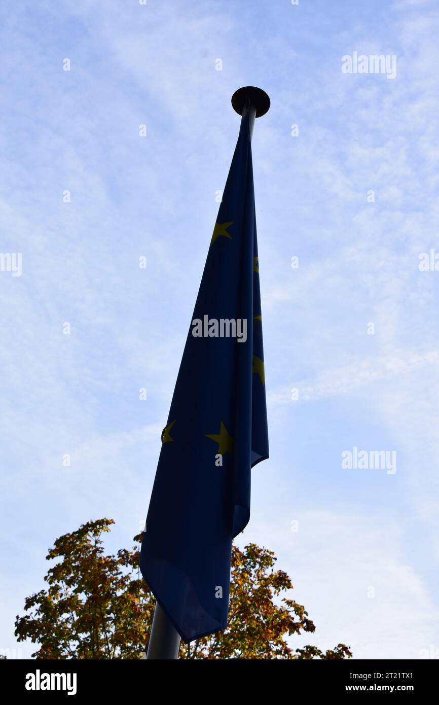 EU flags hanging down without wind Stock Photo - Alamy