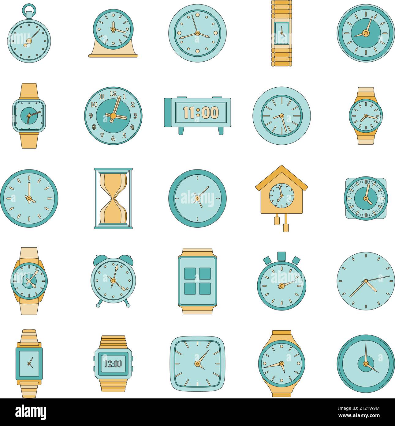 Time and clock icons set. Outline illustration of 25 time clock vector ...