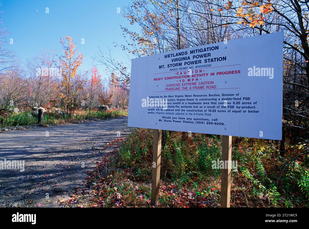 Sign says: ... Wetlands Mitigation, Virginia Power, Mt. Storm Power ...