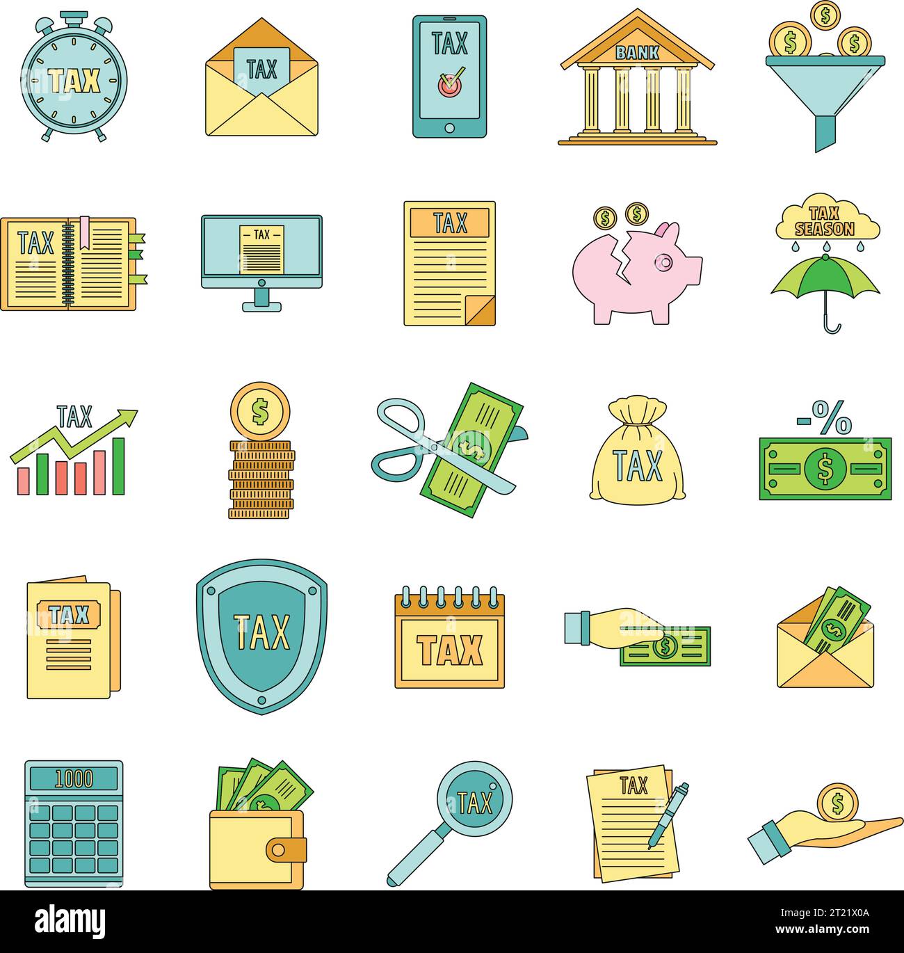 Taxes icons set. Outline illustration of 25 taxes vector icons thin ...