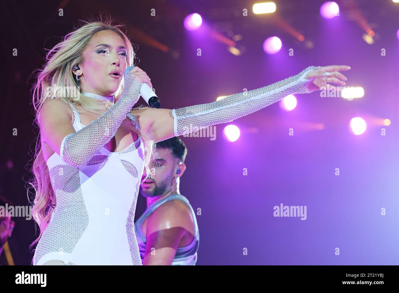 The singer Ana Mena performs during the Bellodrama Tour concert at the ...