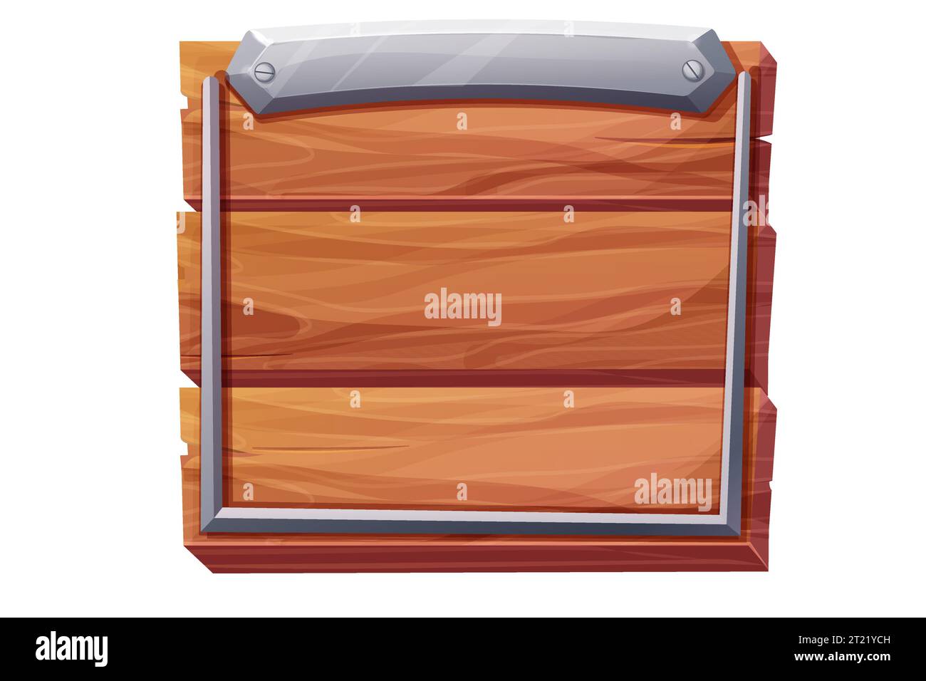 Wood panel with metal border, frame in cartoon style isolated on white ...