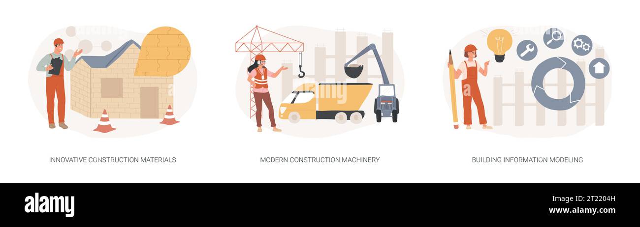 Construction technology innovation isolated concept vector illustration set. Innovative ...