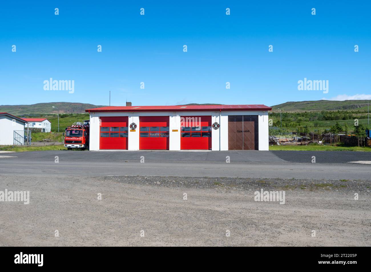 Hvammstangi, Iceland - July 4, 2023: Fire station fire house for the ...