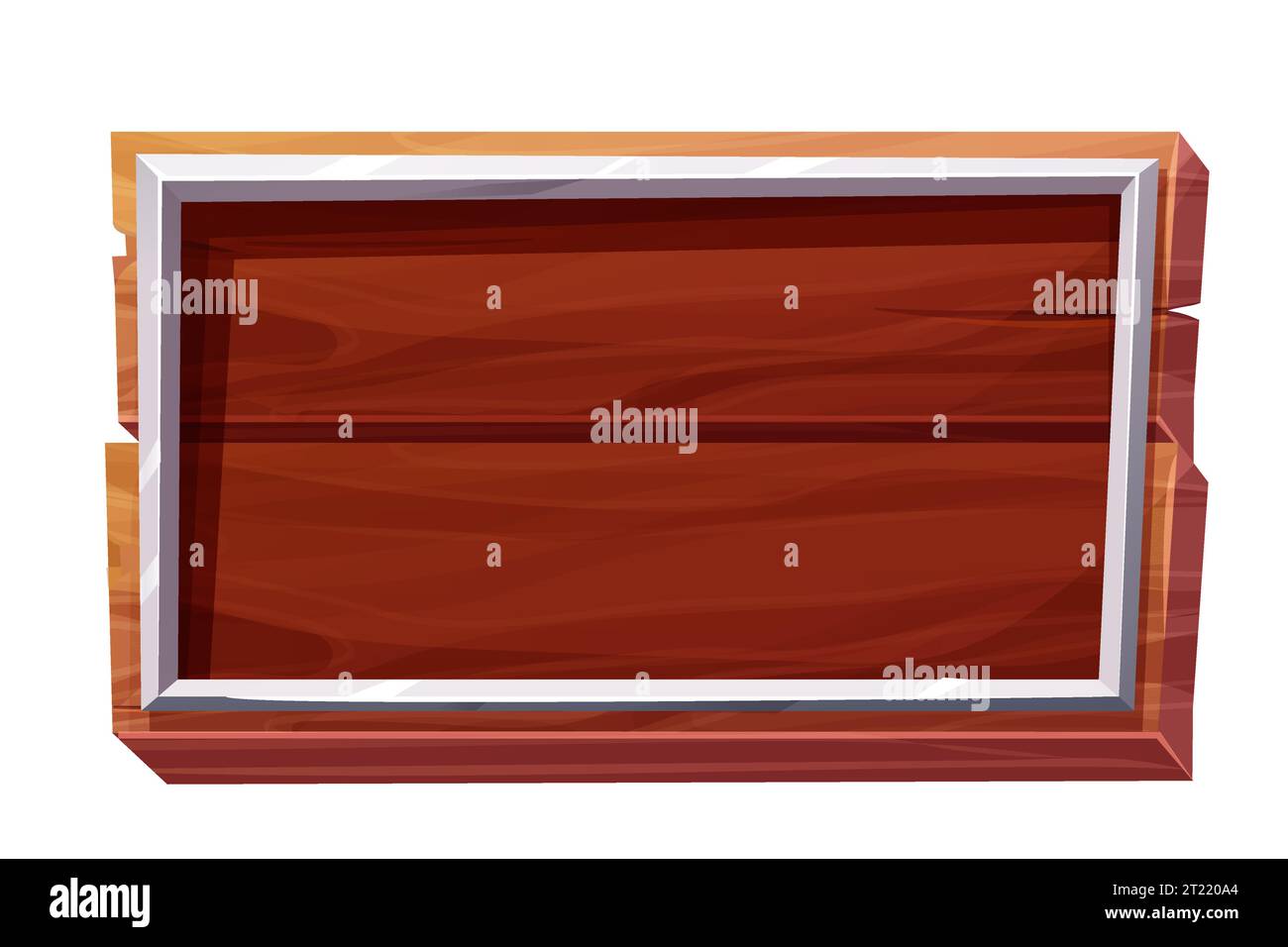 Wood panel with metal border, frame in cartoon style isolated on white ...