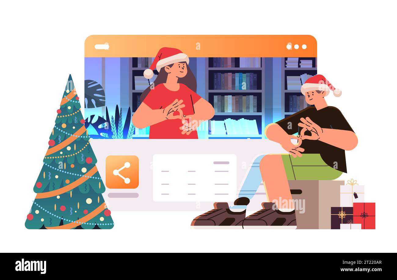 deaf man in santa claus hat with replaced robotic leg communicate with ...