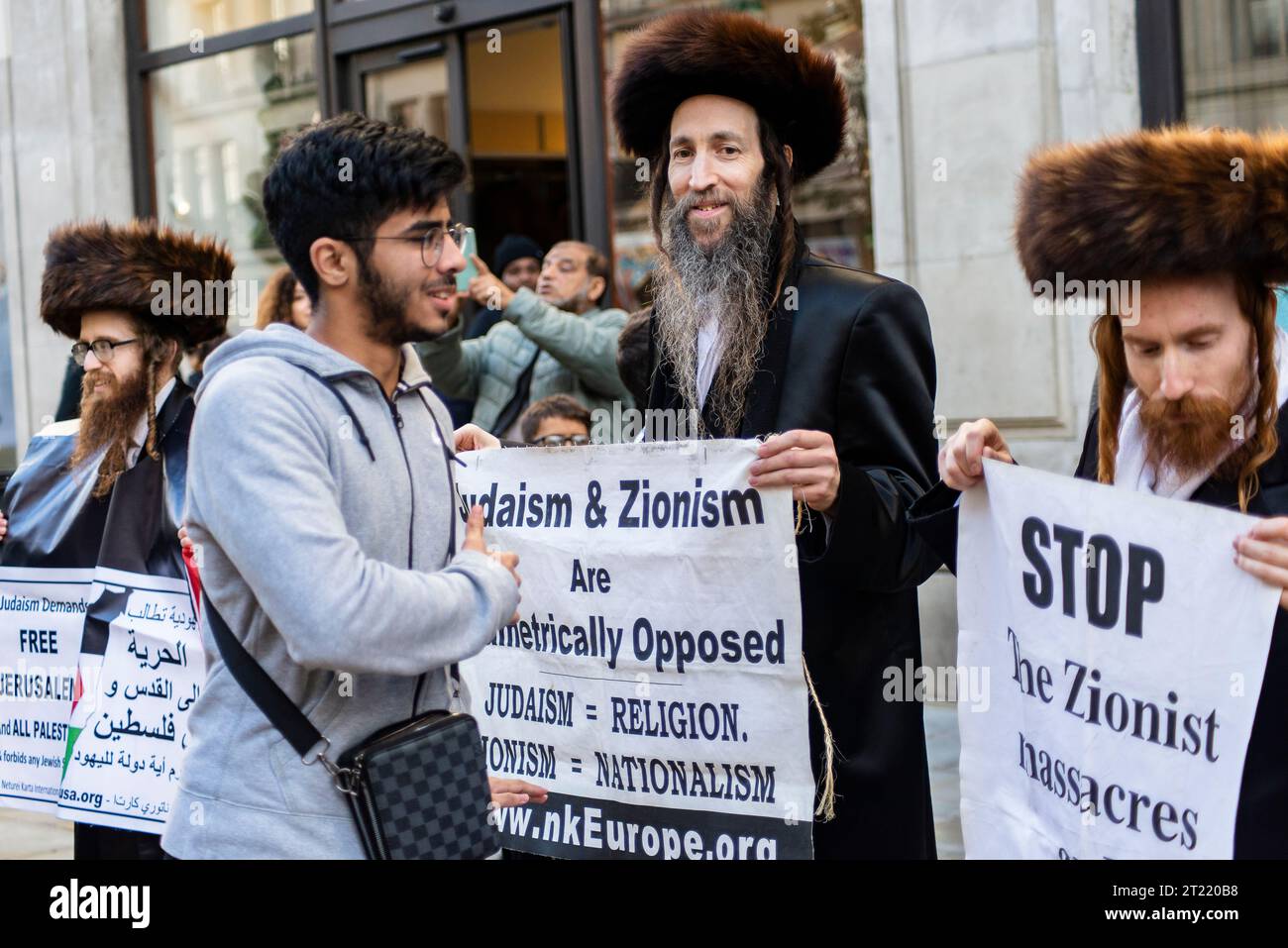 Protesters from the Orthodox Jews Against Zionism movement attend a ...