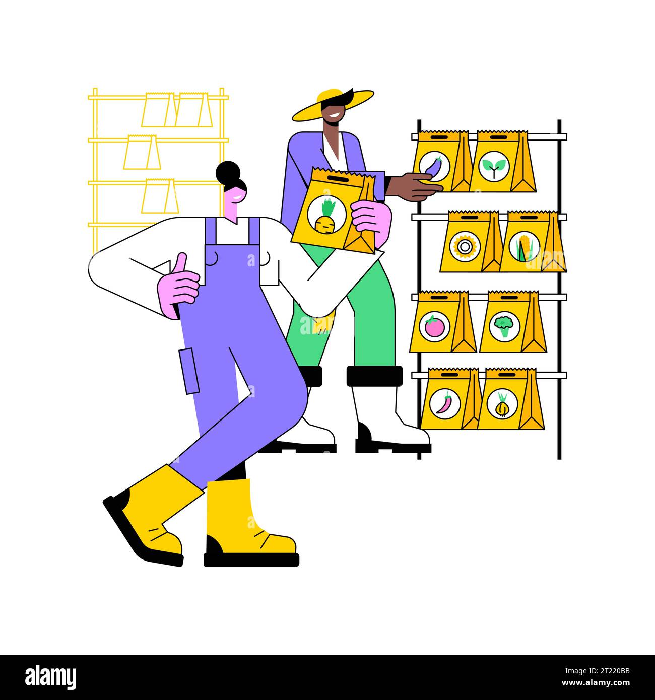 Seed supply isolated cartoon vector illustrations. Farmers picking a ...