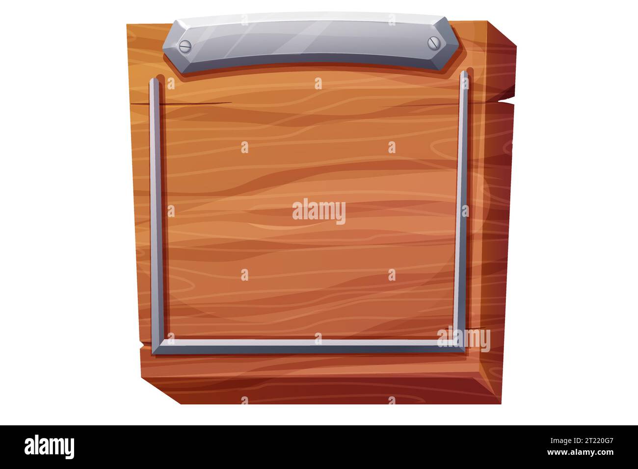 Wood panel with metal border, frame in cartoon style isolated on white ...