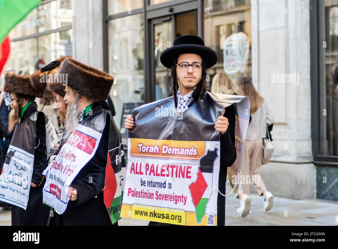 Protesters from the Orthodox Jews Against Zionism movement attend a ...
