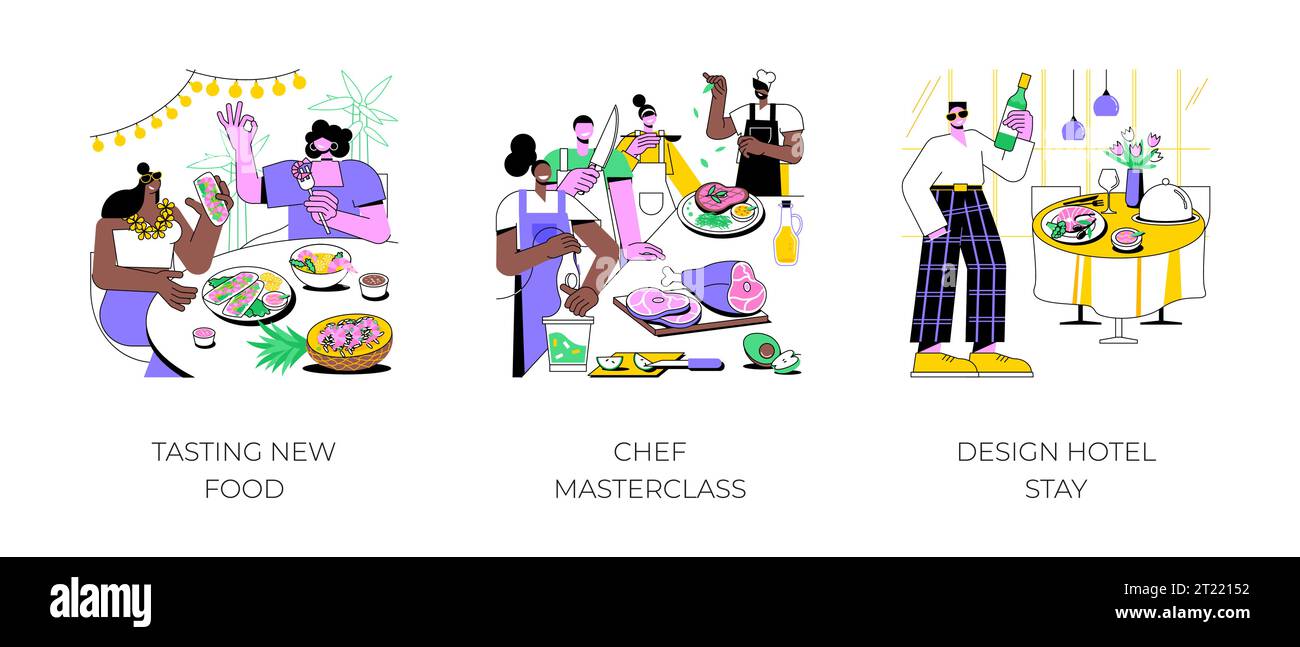 Gastronomy tour isolated cartoon vector illustrations set. Tasting new ...