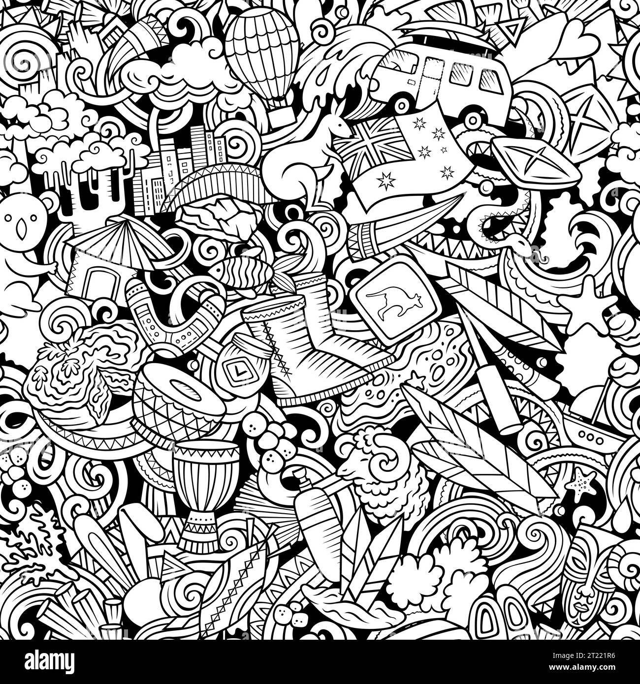 Cartoon doodles Australia seamless pattern. Backdrop with Australian ...
