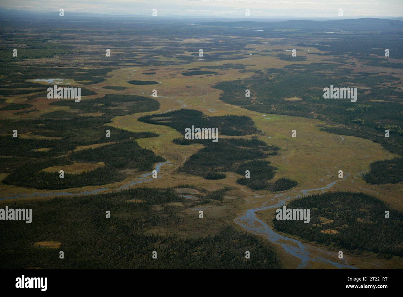 Aerial view of wetlands within the Kanuti National Wildlife Refuge in ...