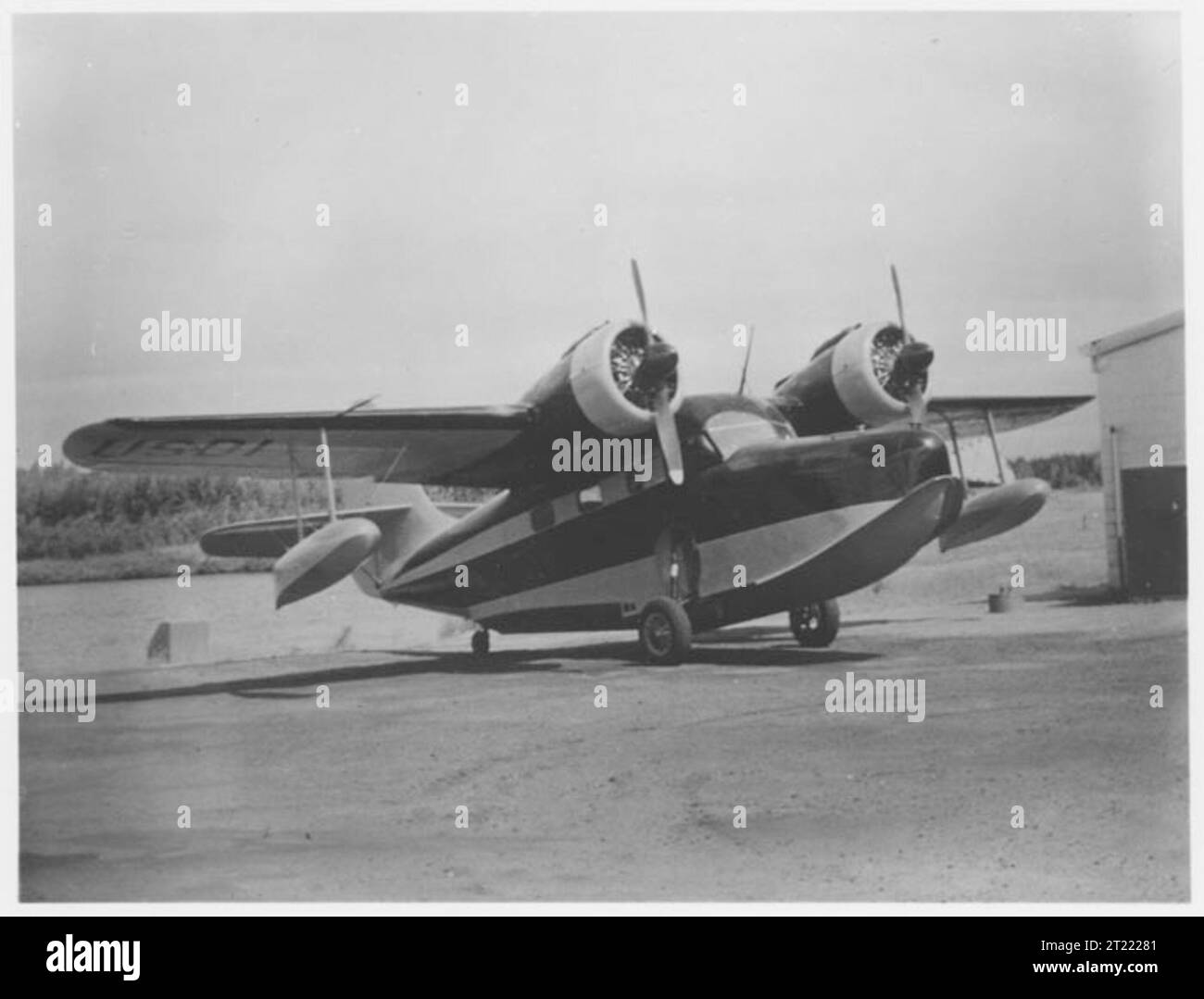 A Grumman Widgeon amphibious aircraft on the tarmac in Alaska. This ...