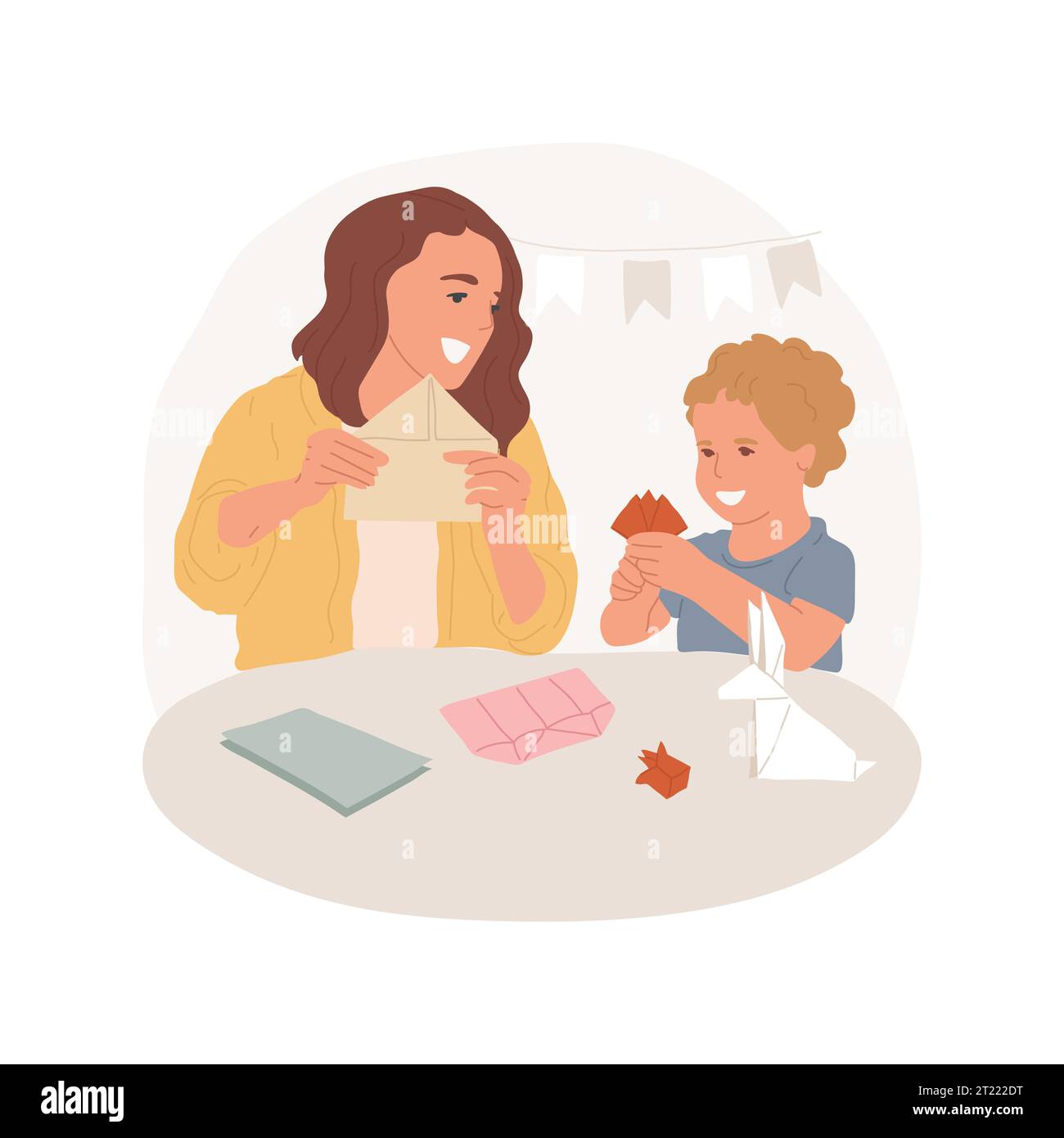 Origami isolated cartoon vector illustration. Happy family making ...