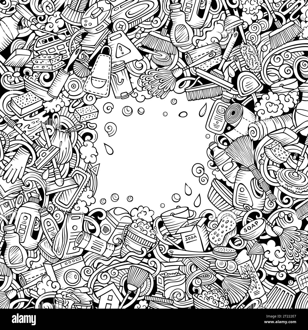 Cleaning vector doodles frame. Cleanup border design. Clean elements ...