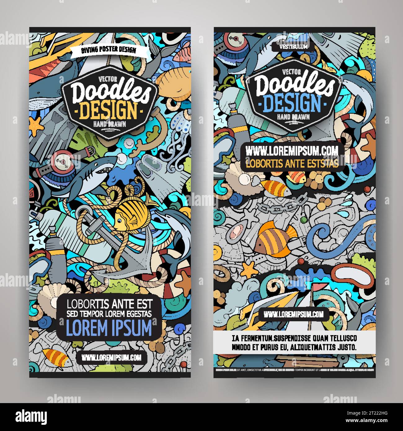 Cartoon vector doodle set of Diving banners templates. Corporate ...