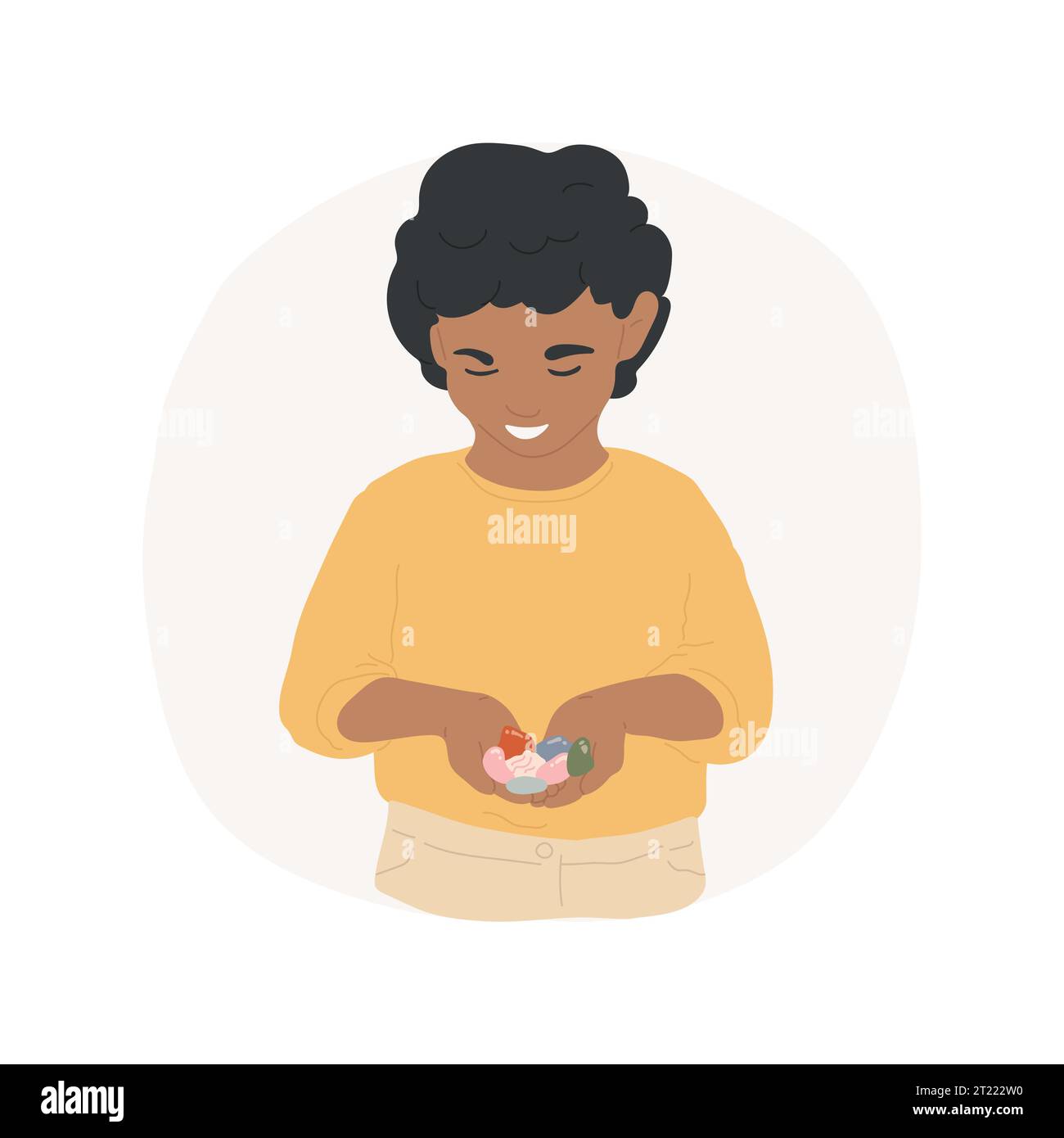 Rocks isolated cartoon vector illustration. Happy boy with handful of ...