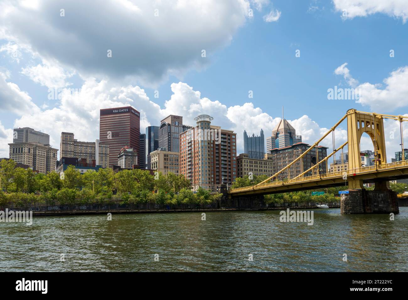 Pittsburgh skyline and the Andy Warhol Bridge from the Allegheny River ...