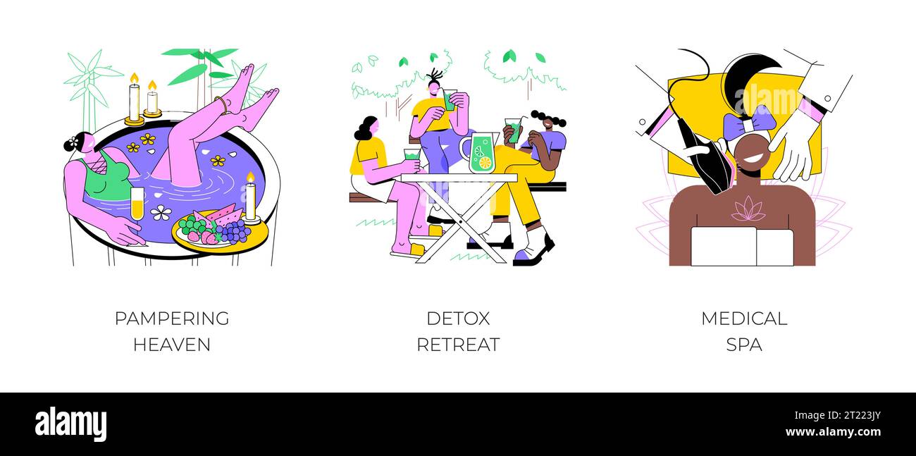 Wellness hotel isolated cartoon vector illustrations set. Pampering ...