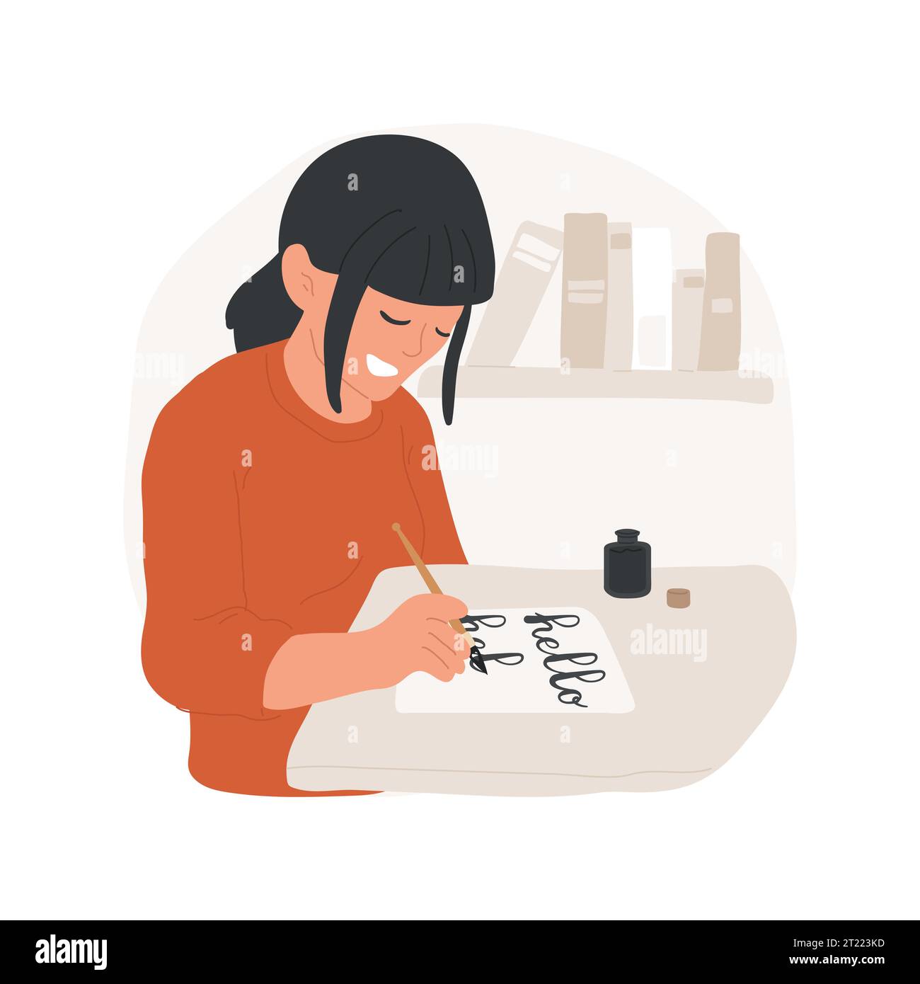 Calligraphy isolated cartoon vector illustration. Attractive teenage ...