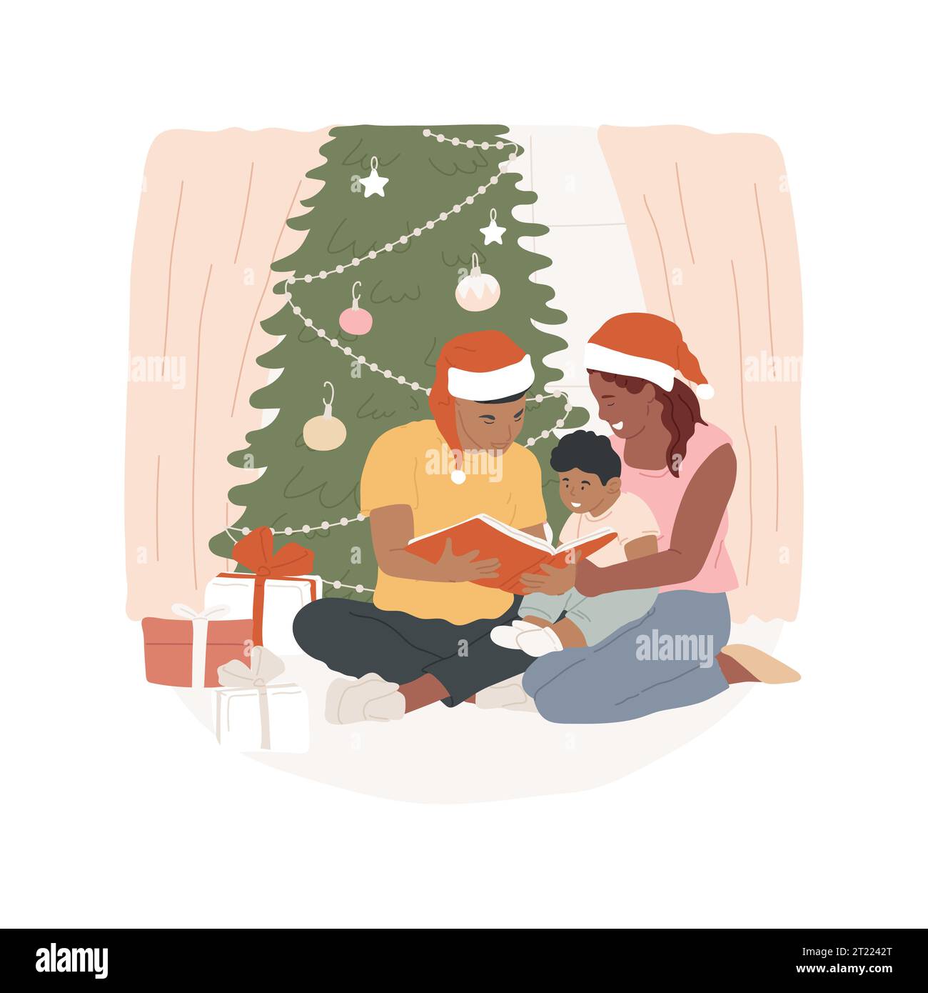 Reading Christmas stories isolated cartoon vector illustration. Parents ...